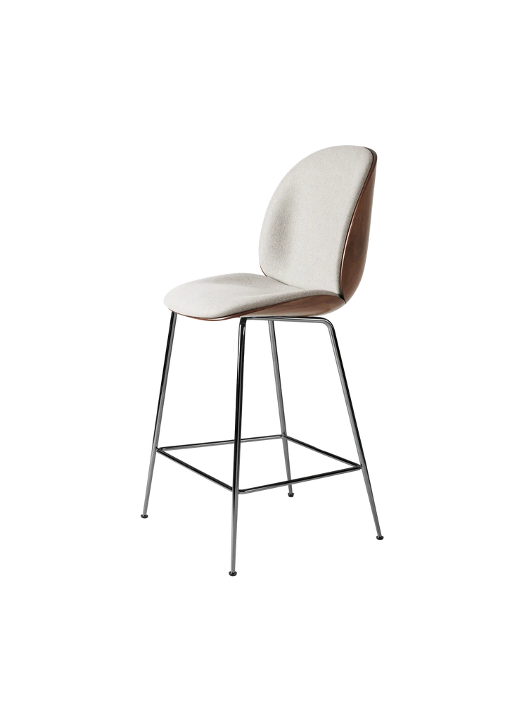 Beetle Counter Chair - Front Upholstered - Conic Base - Veneer Shell b ...